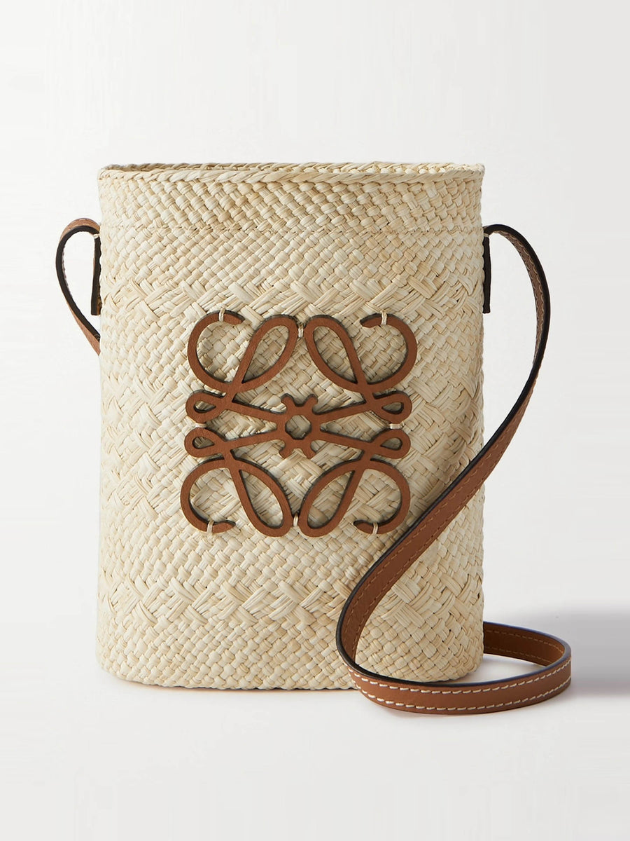 Square Pocket leather-trimmed raffia bucket bag – Collagerie
