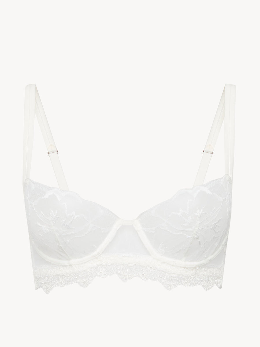 Balconette bra in off white with leavers lace – Collagerie