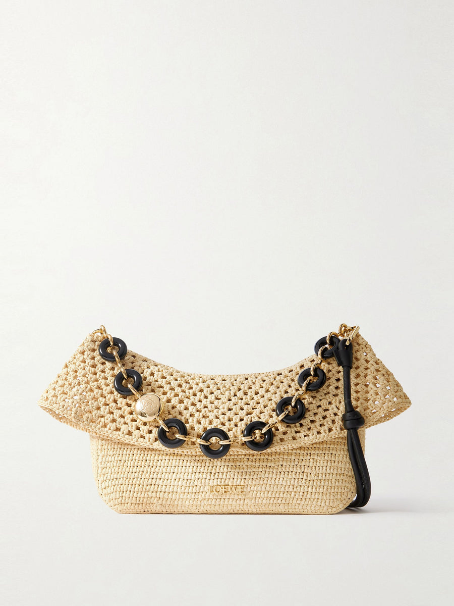 Ola embellished leather-trimmed raffia shoulder bag – Collagerie