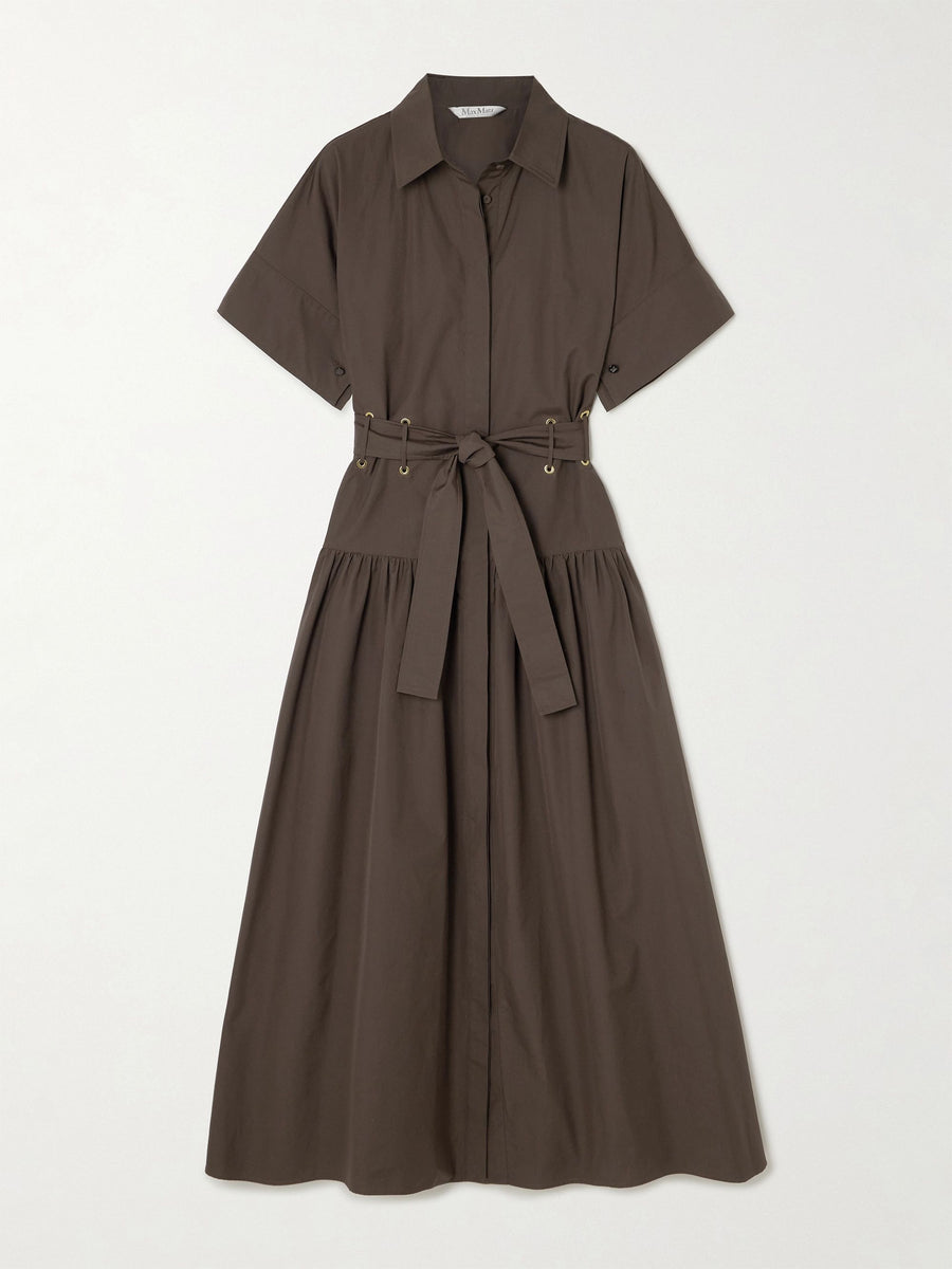 Agoraio belted eyelet-embellished cotton-poplin midi dress – Collagerie