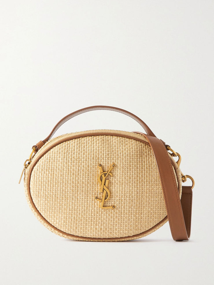 Cassandre leather-trimmed embellished raffia shoulder bag – Collagerie