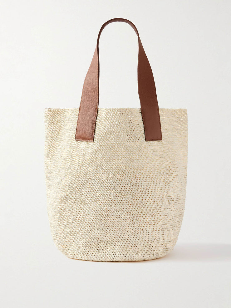 El Viajero maxi textured leather-trimmed straw tote – Collagerie