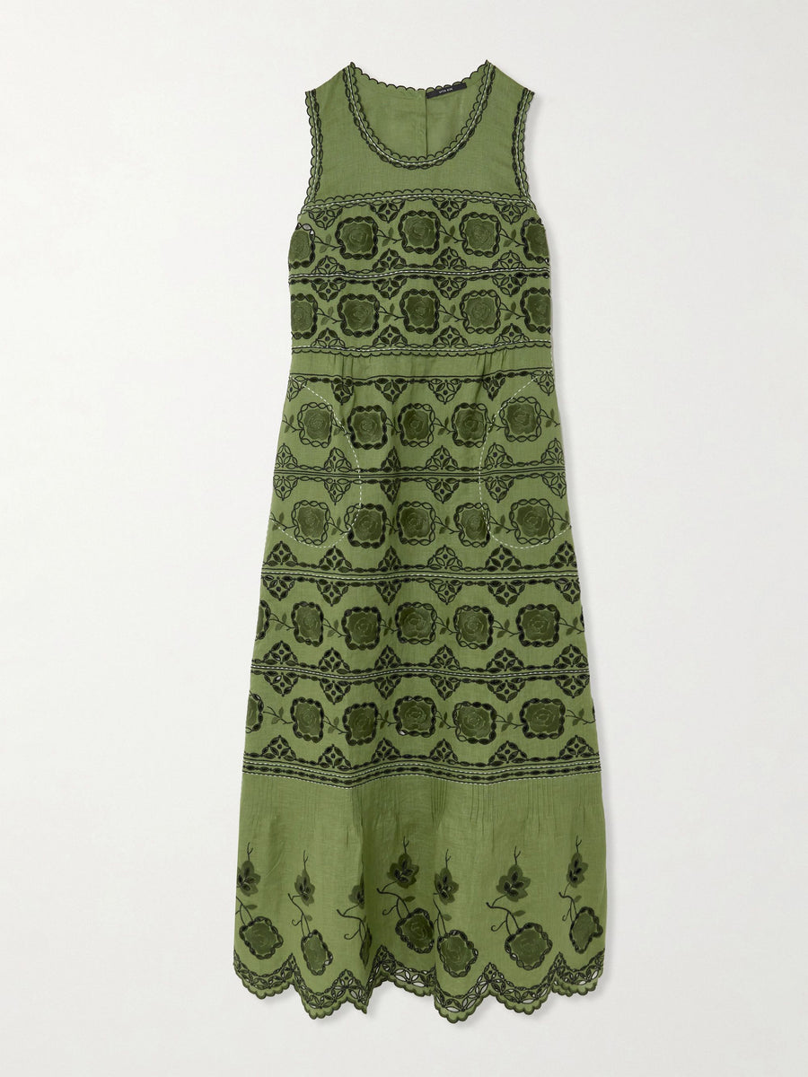 Grace scalloped broderie anglaise linen maxi dress – Collagerie