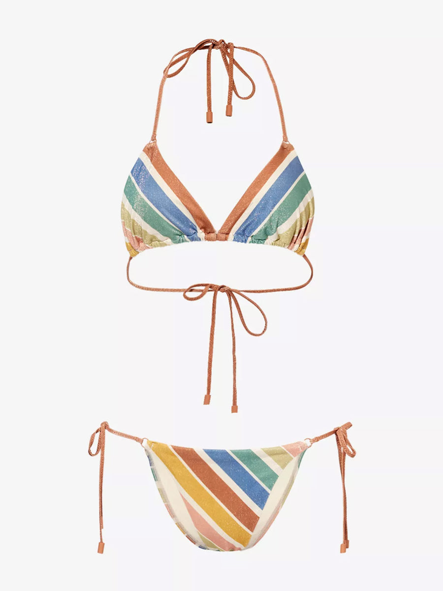 Everly striped metallic triangle bikini set – Collagerie